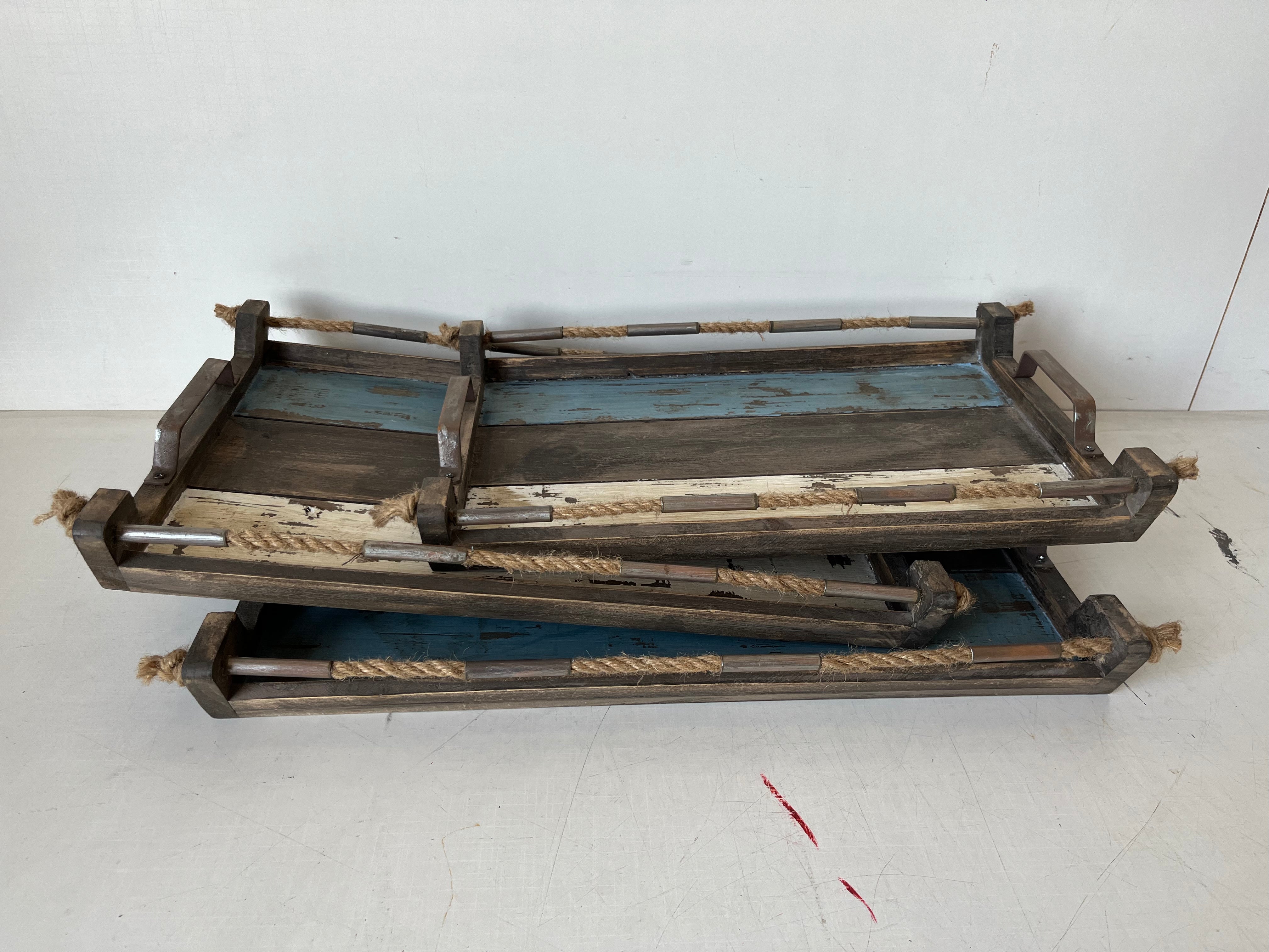 Rusty Wood Serving Tray with Metal handle set of 3pcs - Peterson ...
